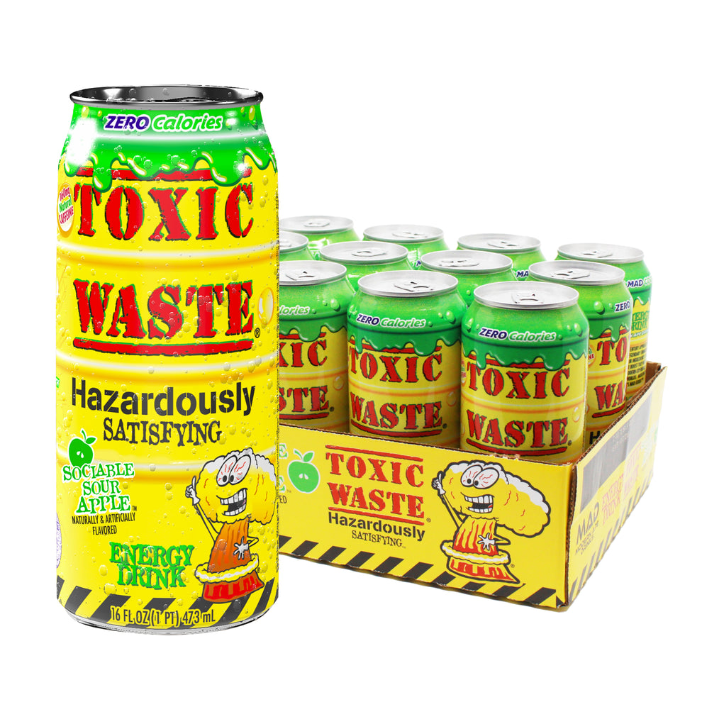 12ct Toxic Waste Energy Drink: Sociable Sour Apple – Flix Candy